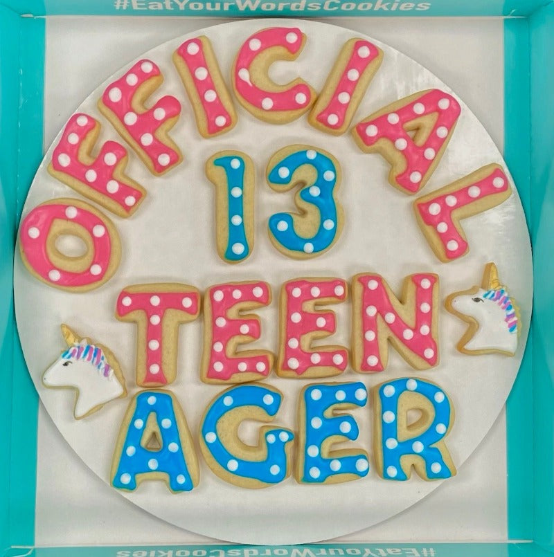 Birthday Milestone Official Teenager Cookies – Eat Your Words Custom ...