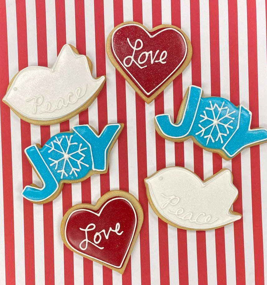 Box of 10 Peace Love Joy Holiday Cookies – Eat Your Words Custom Cookies
